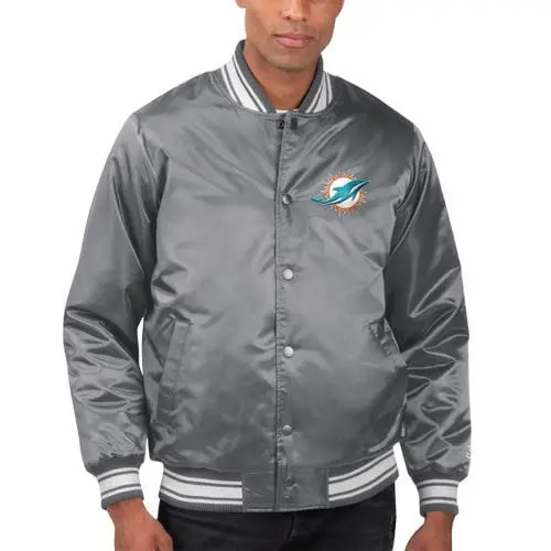 STARTER Miami Dolphins Locker Room Satin Varsity Full-snap Jacket