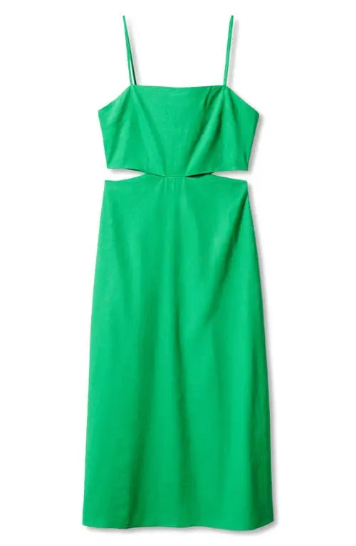 Mango Cutout Linen Blend Midi Dress - Green | Editorialist