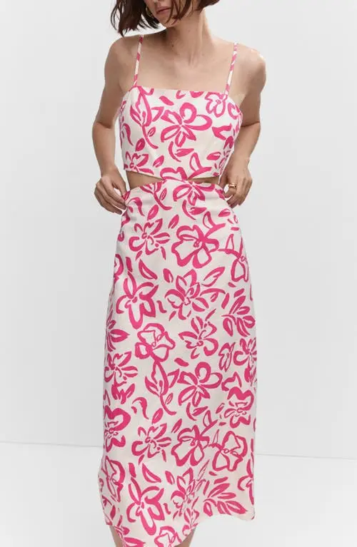 Mango Floral Cutout Linen-Blend Midi Dress In Fuchsia - 25% Off |  Editorialist