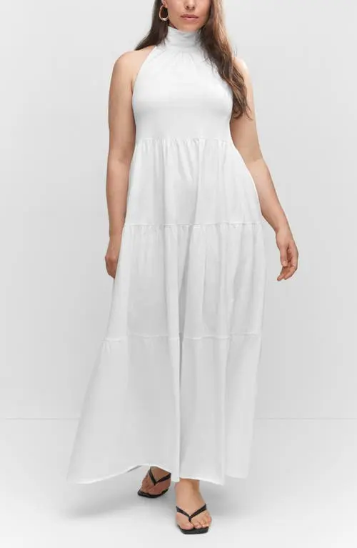 halter neck dresses midi Jewel Badgley Mischka Justine Halter Neck Midi Dress, Size: 14 in White main image 0