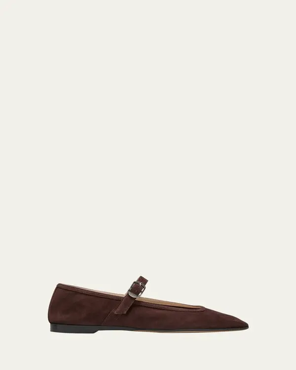 Le Monde Beryl Suede Mary Jane Ballerina Flats - Chocolate