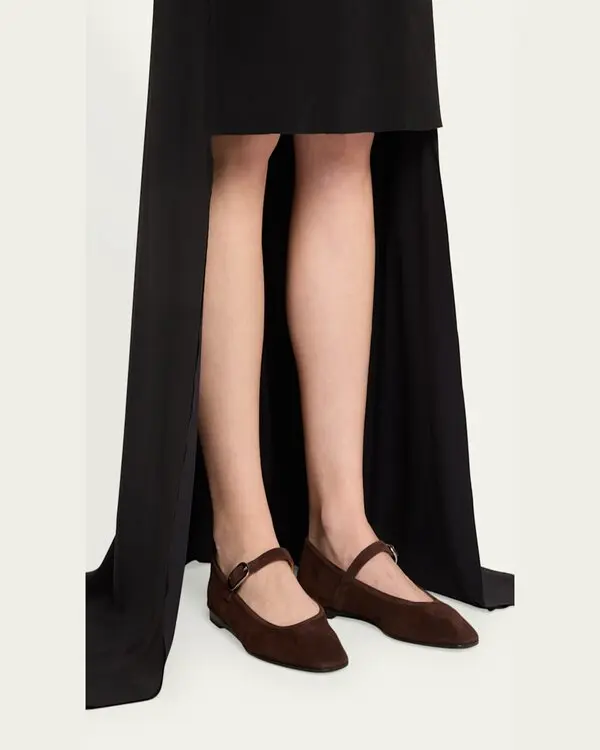 Le Monde Beryl Suede Mary Jane Ballerina Flats - Chocolate