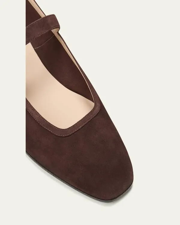 Le Monde Beryl Suede Mary Jane Ballerina Flats - Chocolate