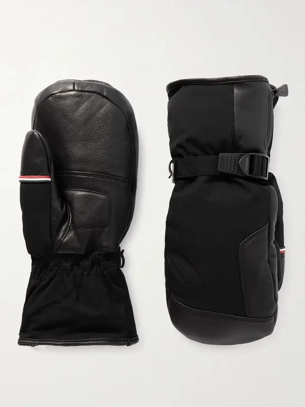 Moncler Logo-appliquéd Leather-trimmed Ski Mittens - Black