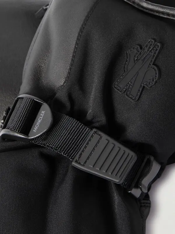 Moncler Logo-appliquéd Leather-trimmed Ski Mittens - Black