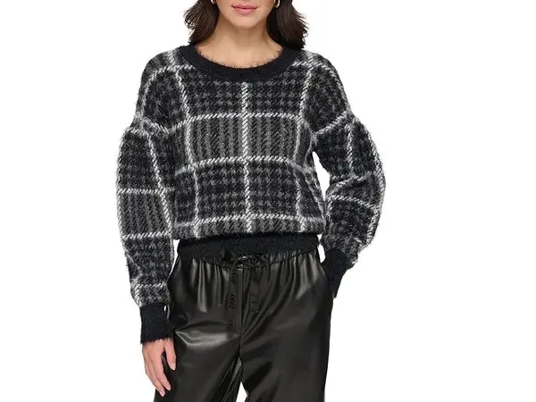 Dkny Long Sleeve Box Plaid Sweater