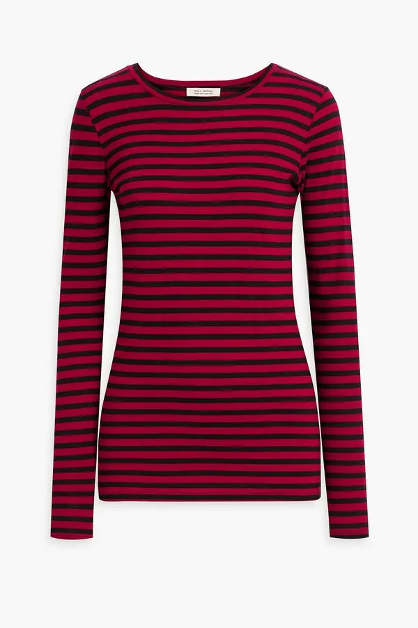 NILI LOTAN Striped Cotton-jersey Top - Red