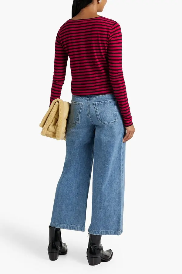 NILI LOTAN Striped Cotton-jersey Top