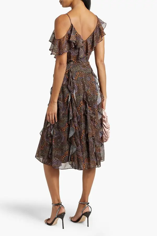 MIKAEL AGHAL Ruffled Printed Midi Dress