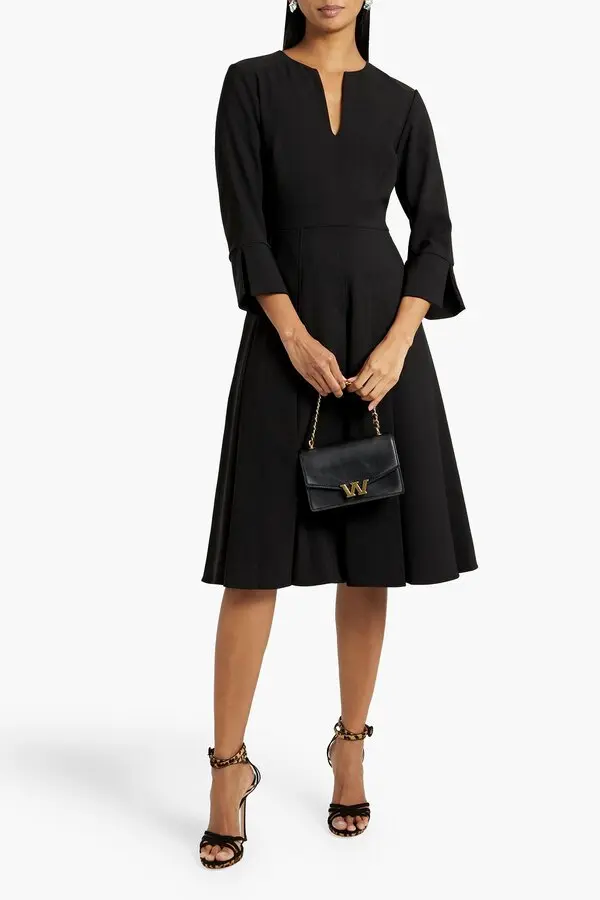 mikael aghal pleated crepe dress Mikael Aghal Pleated Crepe Midi Dress With Bell Cuffs