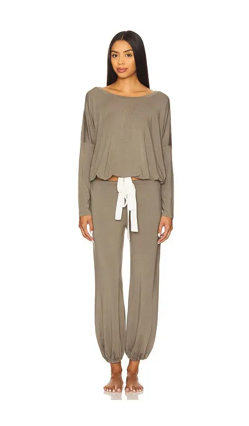Eberjey Gisele Slouchy Set In Grey - Smokey Olive & Ivory