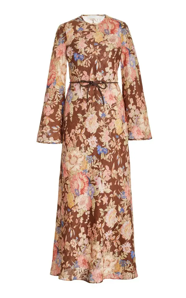 knee length dresses for ladies Zimmermann Indra Plunge Floral Midi Dress main image 1