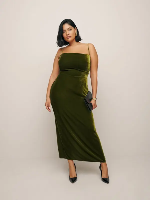 Reformation Frankie Velvet Dress Es In Pear - 50% Off | Editorialist