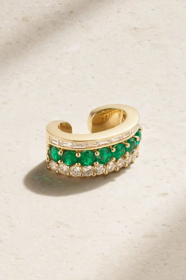 ANITA KO Lola 18-karat Gold, Emerald And Diamond Ear Cuff - Green