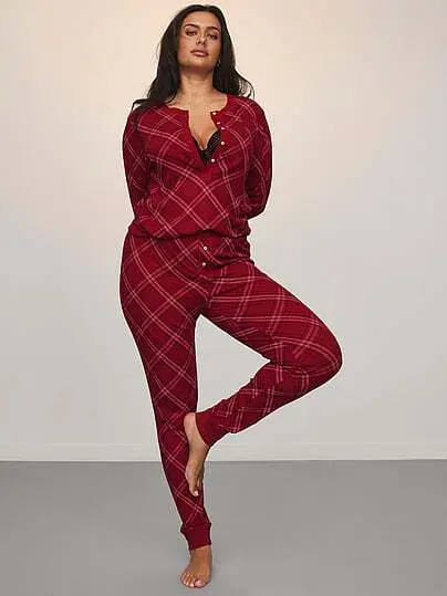 Victoria's Secret Soft Thermal Henley Long Pajama Set - Print