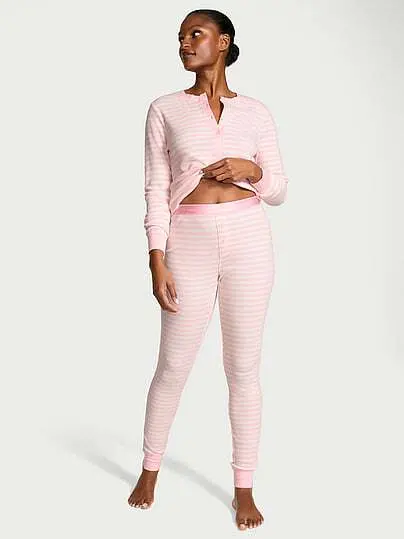 Victoria's Secret Soft Thermal Henley Long Pajama Set - Print