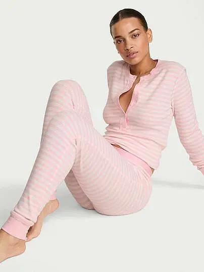 Victoria's Secret Soft Thermal Henley Long Pajama Set - Print
