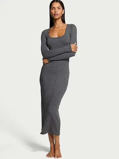 chinese dress ladies Long Sleeve Rib Knit Column Dress main image 1