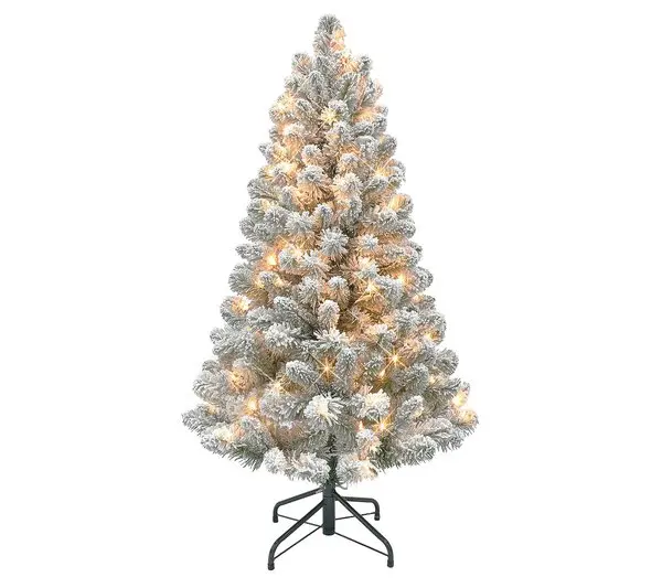 PULEO INTERNATIONAL Puleo 4 Ft Pre-lit Flocked Virginia Pine Artifi Ial Tree - One-color