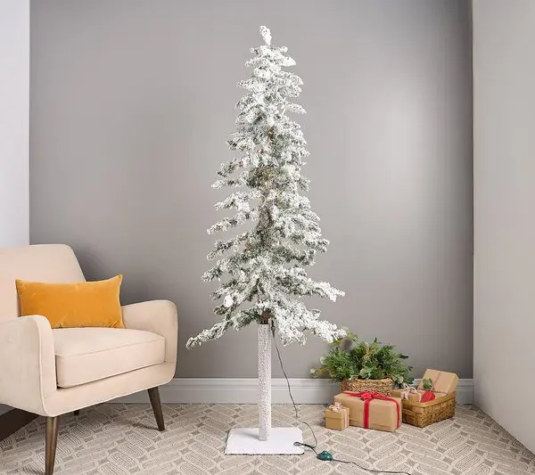 VALERIE PARR HILL As Is 6' Illuminated Alpine Flocked Tree W/ Foot Pedal - One-color