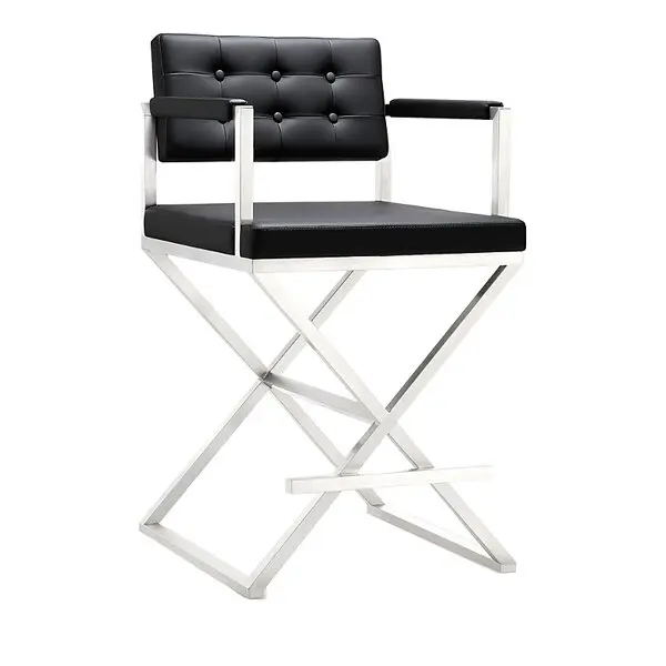 TOV FURNITURE Director Performance Vegan Leather And Stainless Steel Counter Stool