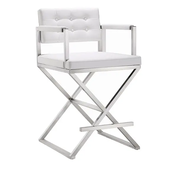 TOV FURNITURE Director Performance Vegan Leather And Stainless Steel Counter Stool - White