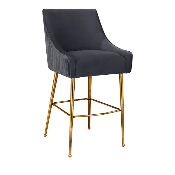TOV FURNITURE Beatrix Pleated Velvet Counter Stool - Grey
