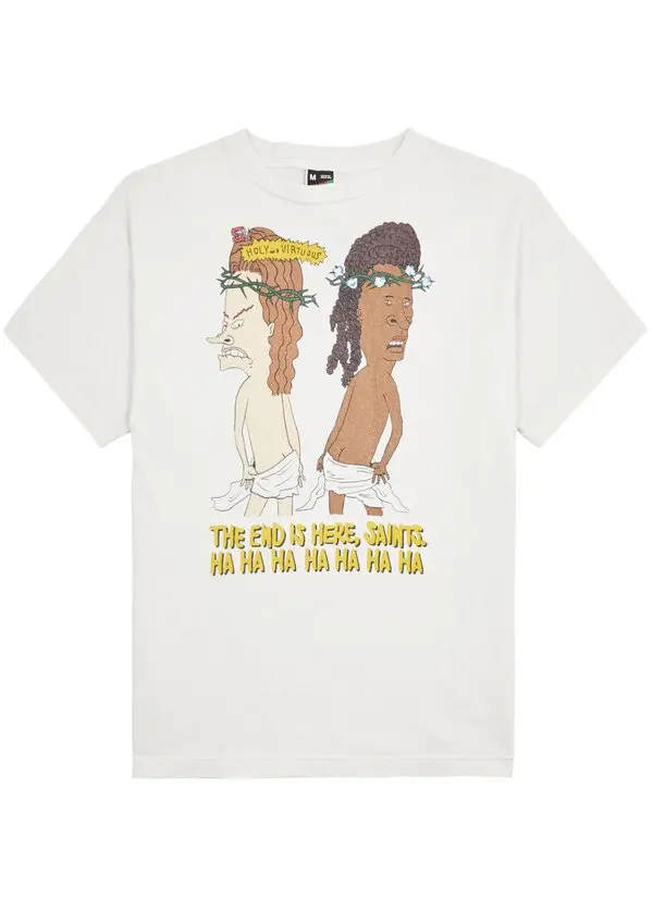 SAINT MXXXXXX End Is Hear Printed Cotton T-shirt - Cream