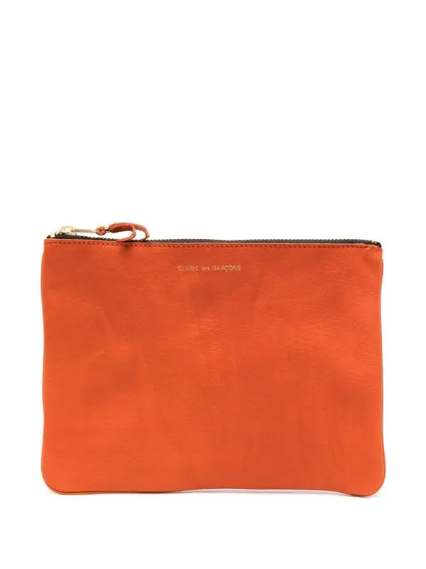 Comme Des Garçons Washed Zip-up Leather Pouch - Orange