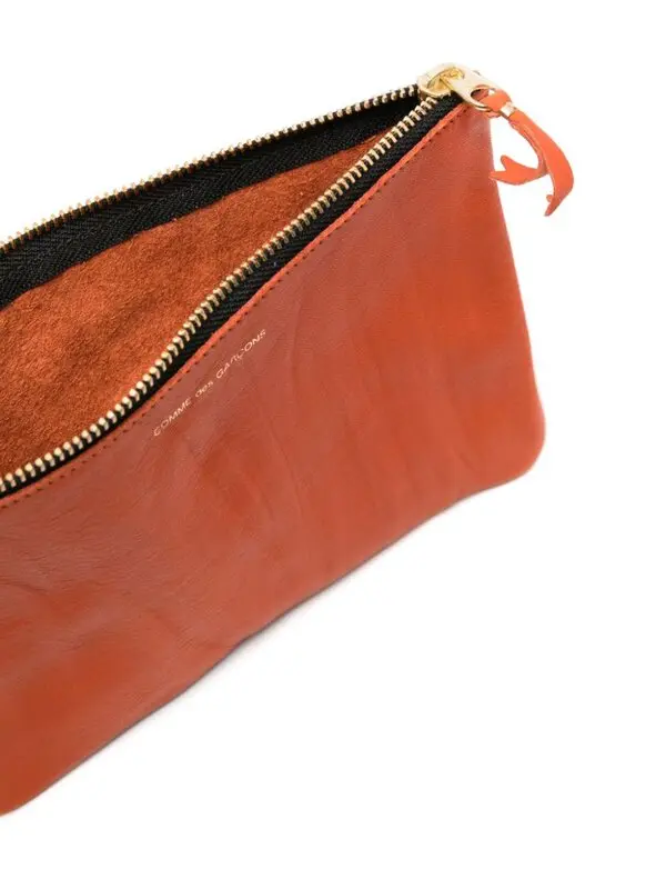 Comme Des Garçons Washed Zip-up Leather Pouch - Orange