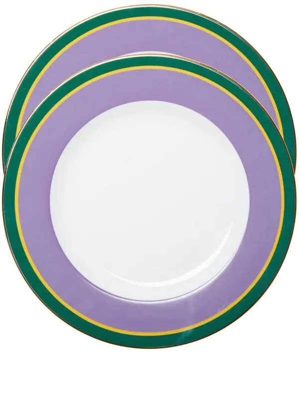 La DoubleJ Striped Porcelain Dinner Plates - White
