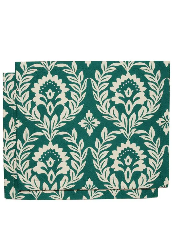 La DoubleJ Leaf-print Linen Placemats - Green