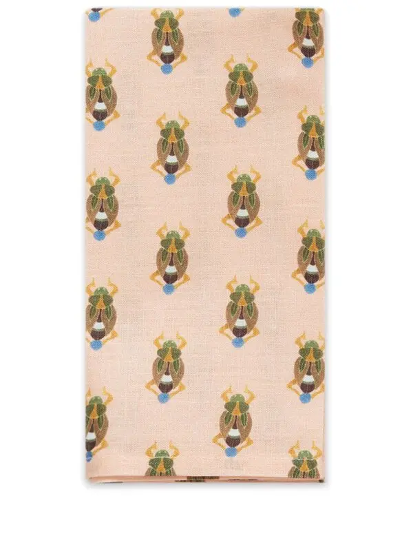 La DoubleJ Scarab-print Linen Napkins - Pink