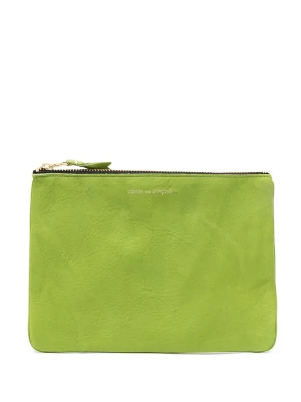 Comme Des Garçons Washed Zip-up Leather Pouch - Green