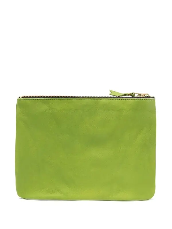 Comme Des Garçons Washed Zip-up Leather Pouch - Green