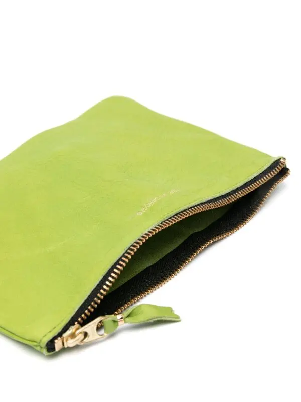 Comme Des Garçons Washed Zip-up Leather Pouch - Green