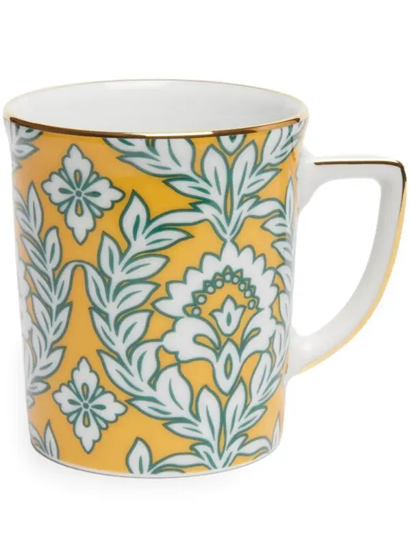 La DoubleJ Leaf-print Porcelain Mug - Yellow