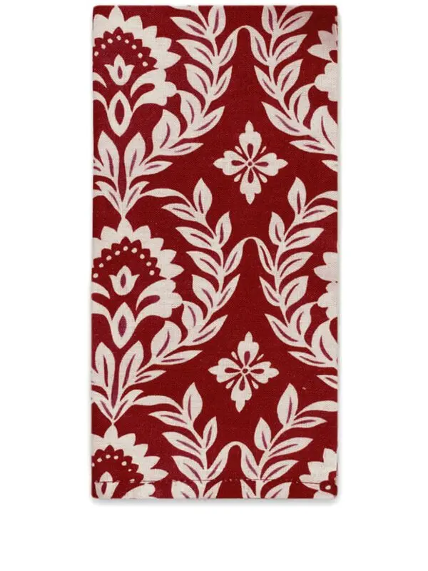 La DoubleJ Leaf-print Linen Napkins - Red