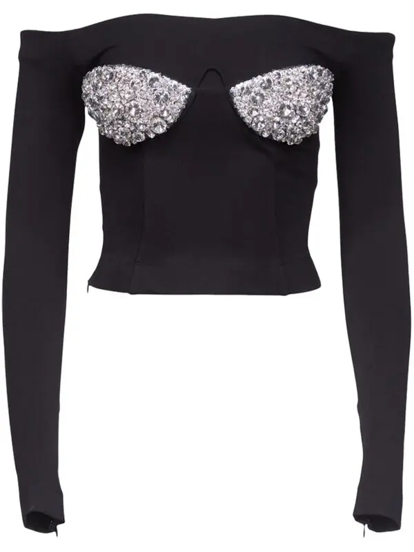 AREA Crystal-embellished Off-shoulder Top