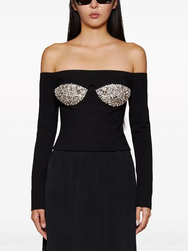 AREA Crystal-embellished Off-shoulder Top