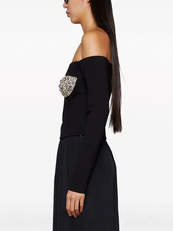 AREA Crystal-embellished Off-shoulder Top