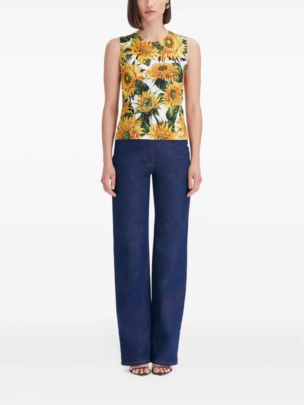 Oscar De La Renta Floral-print Round-neck Tank Top - Yellow