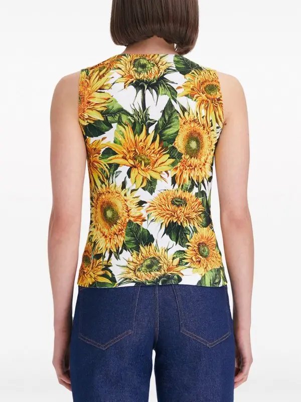 Oscar De La Renta Floral-print Round-neck Tank Top - Yellow