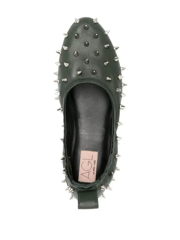 Agl Milly Spike-studded Leather Ballerinas