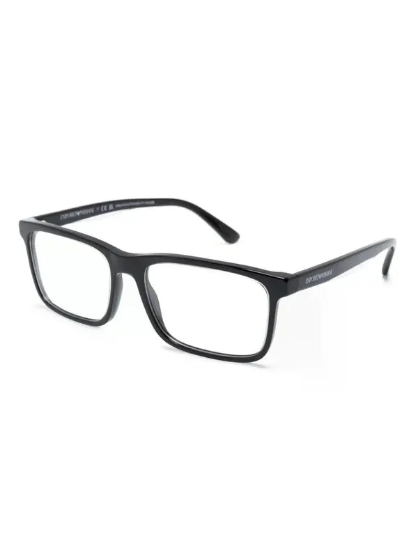 Emporio Armani Polished-effect Rectangle-frame Glasses - Black