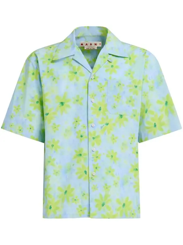 Marni Floral-print Cotton Shirt - Blue