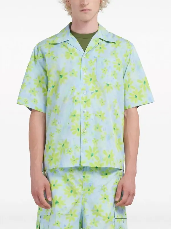 Marni Floral-print Cotton Shirt - Blue
