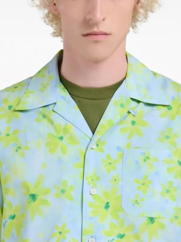 Marni Floral-print Cotton Shirt - Blue