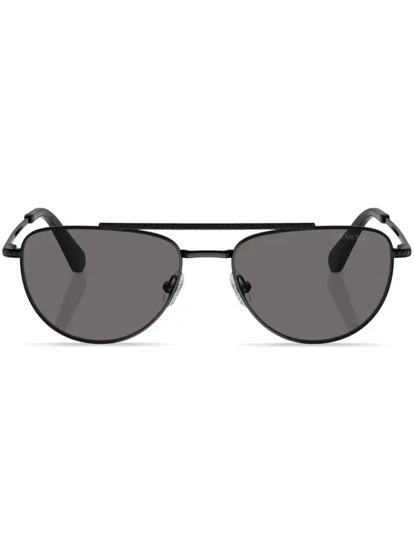 SWAROVSKI Logo-print Oval-frame Sunglasses - Black