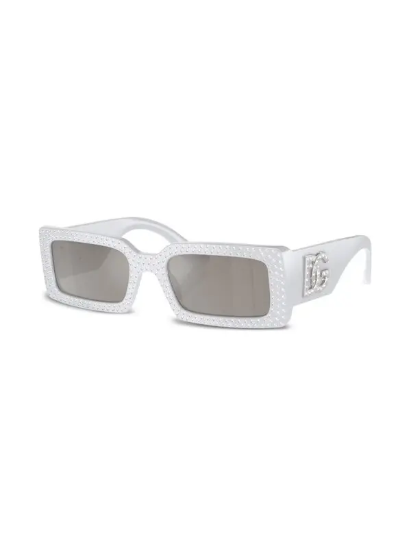Dolce & Gabbana Crystal-embellished Rectangle Sunglasses - Grey